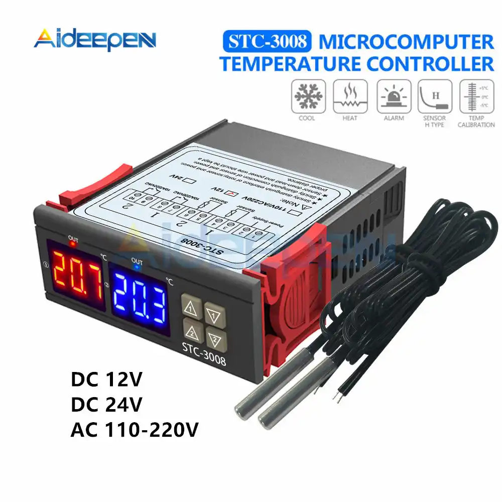 STC 3008 STC 3018, Doble controlador Digital de humedad, termostato 10A con sonda del Sensor ...
