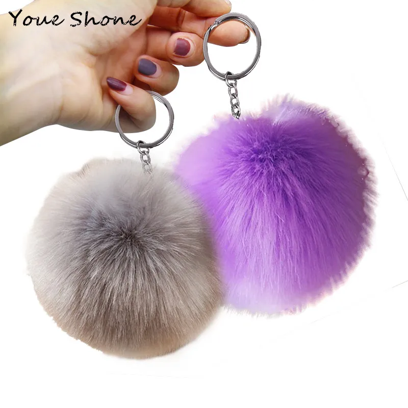 New Trinket Pompons Keychains Faux Rabbit Fur Keychain Fluffy Key ...