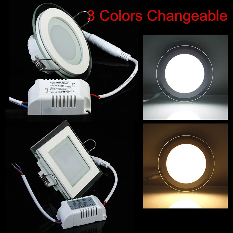 6W 9W 12W 18W 3 Colors Changeable Glass LED Downlight Recessed LED ...