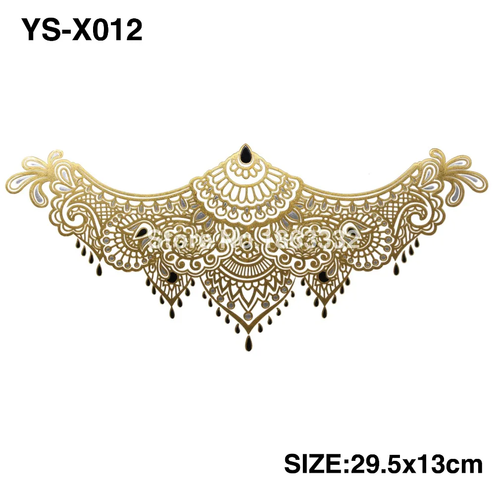 YS X012 GOLD DIY Chest Flowers BIG Tattoo Stickers Colorful Hot Flashes ...