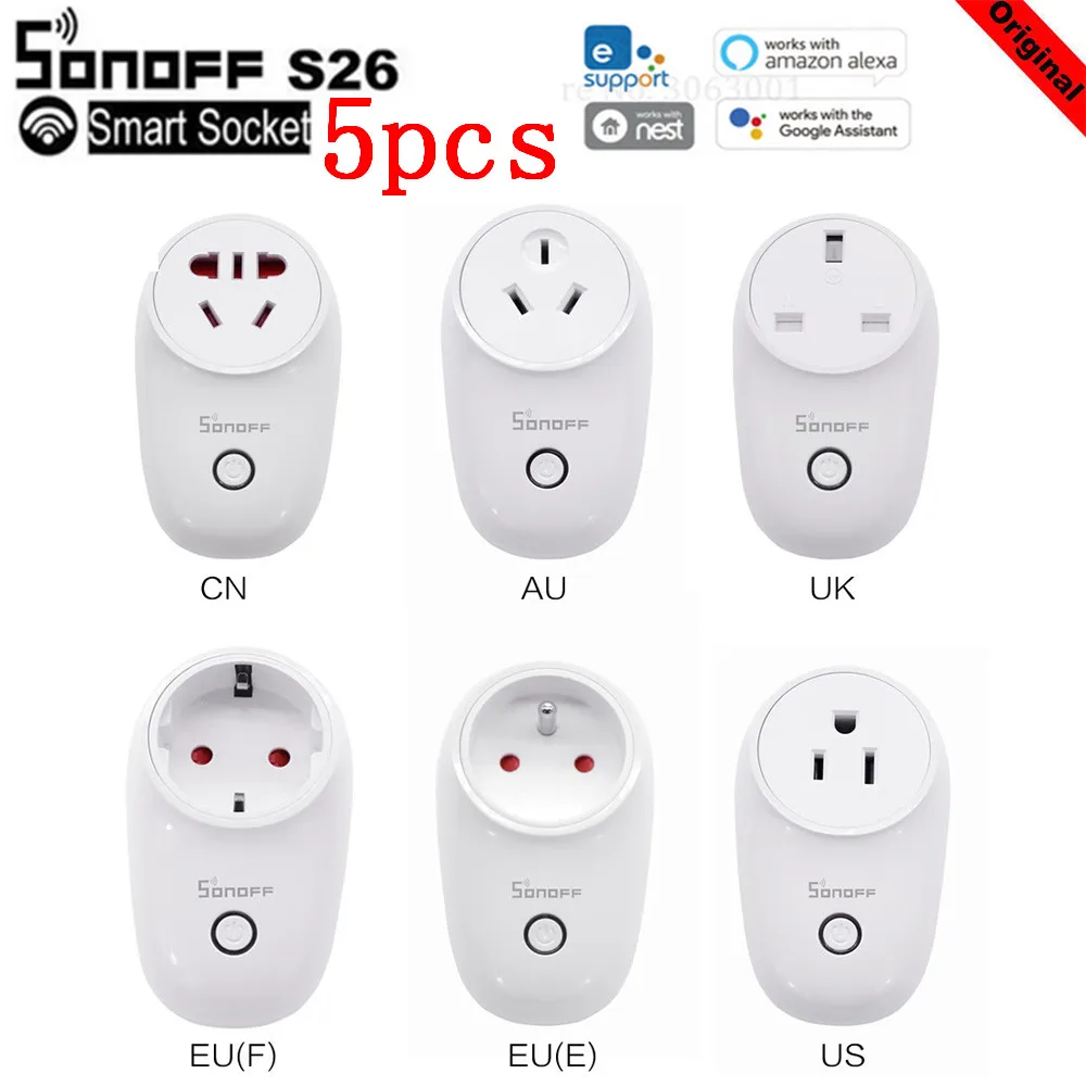 5Pcs Sonoff S26 WiFi Smart Socket Wireless Plug Power Socket Smart Home Switch Smart Remote ...