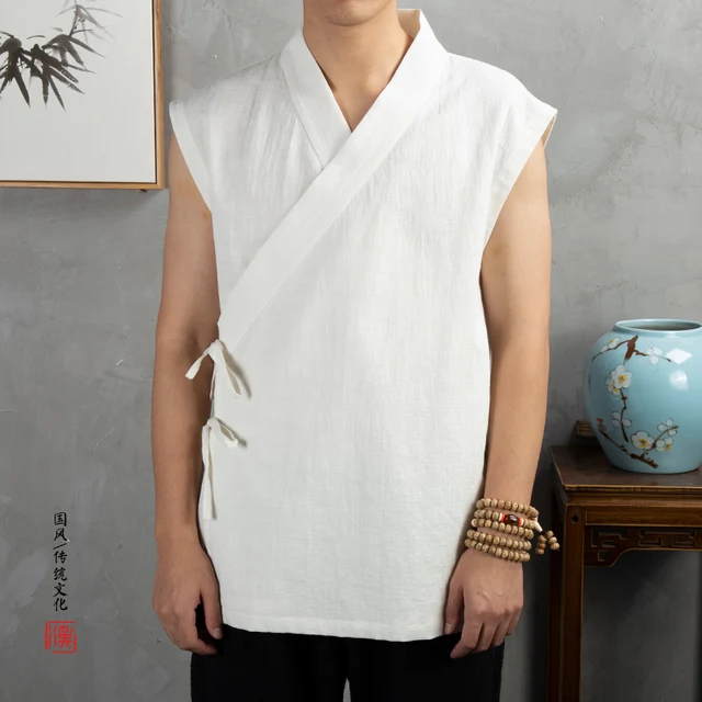 Traditional Chinese Clothing Hanfu Men Linen cotton sleeveless Jacket ...
