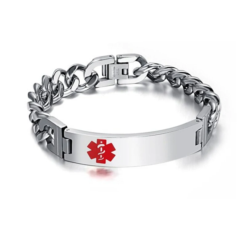 Customized-Medical-Alert-ID-Link-Chain-Bracelet-Jewelry-Free-Engraved ...