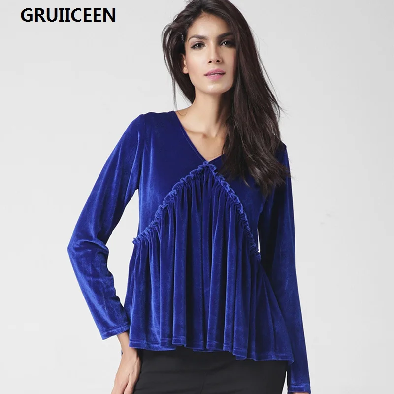 Gruiiceen Winter Blouses 2017 Women Elegant Long Sleeve V Neck Sexy