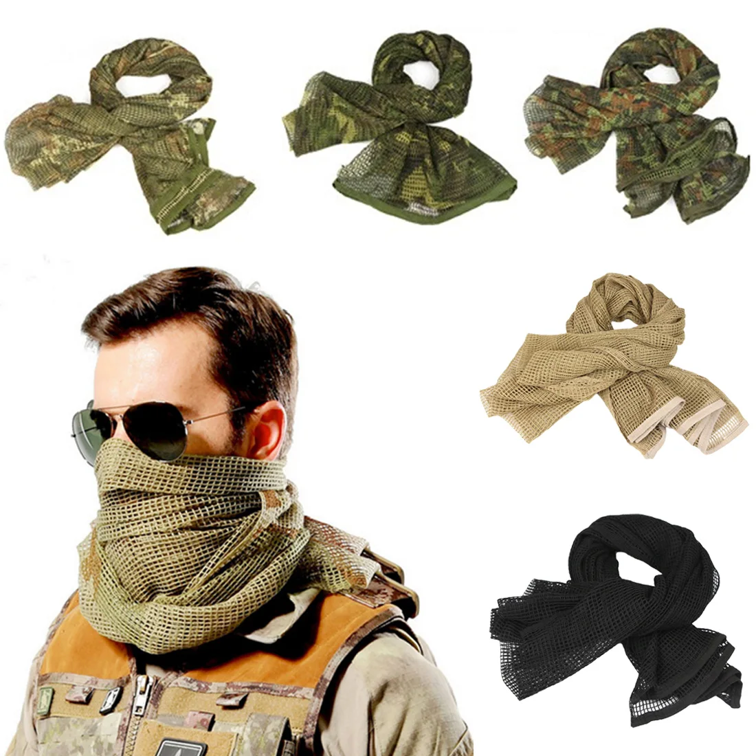 190*90cm Cotton Military Camouflage Tactical Mesh Scarf Sniper Face ...