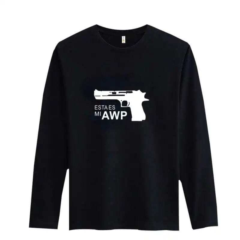 Preto/branco t camisa masculina algodão manga longa cs go men tshirt ...