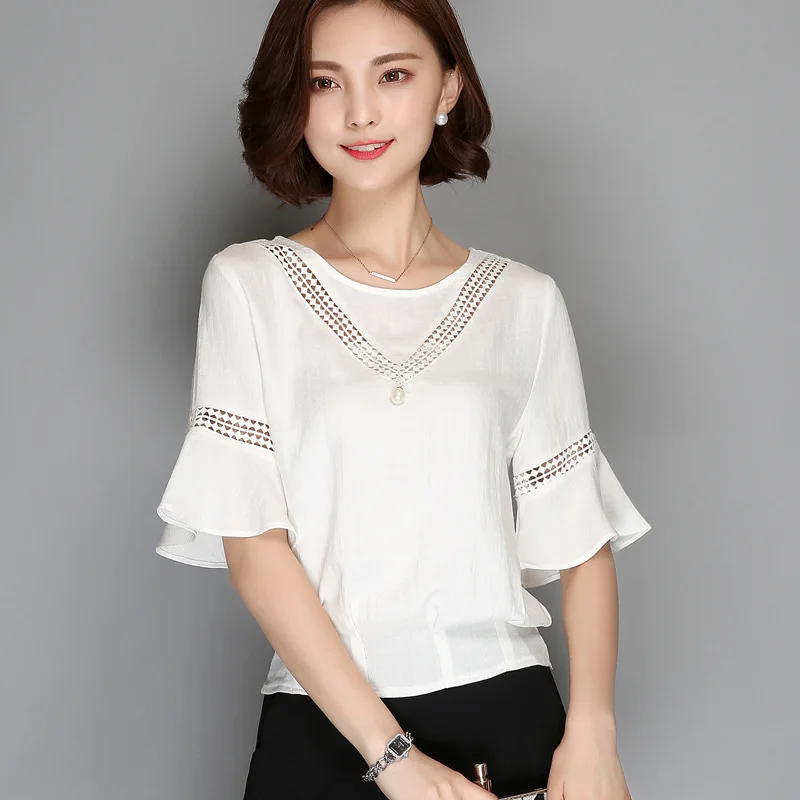 Summer Tops Womens O Neck Half Sleeve Plus Size Cotton Shirt Women