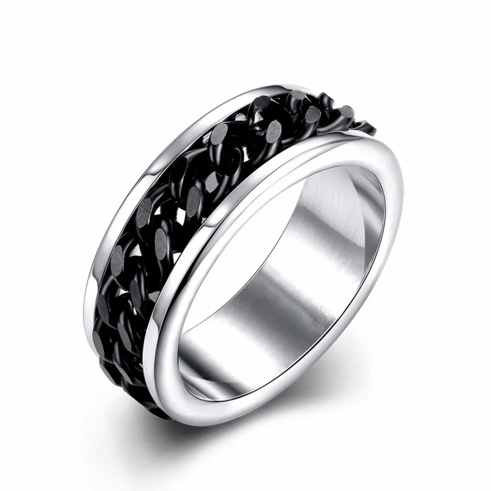Black Cycle Chain Silver 316L Stainless Steel Rings Men Women Brand ...