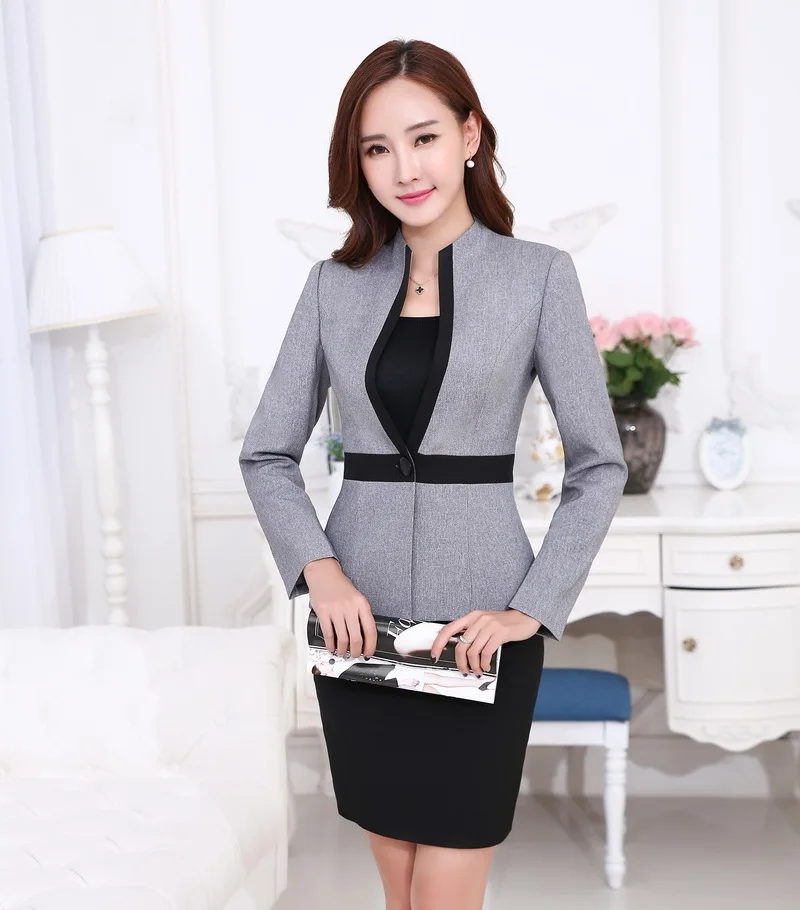 Aliexpress.com : Buy Formal Gray Blazer Women Business Suits with Skirt ...