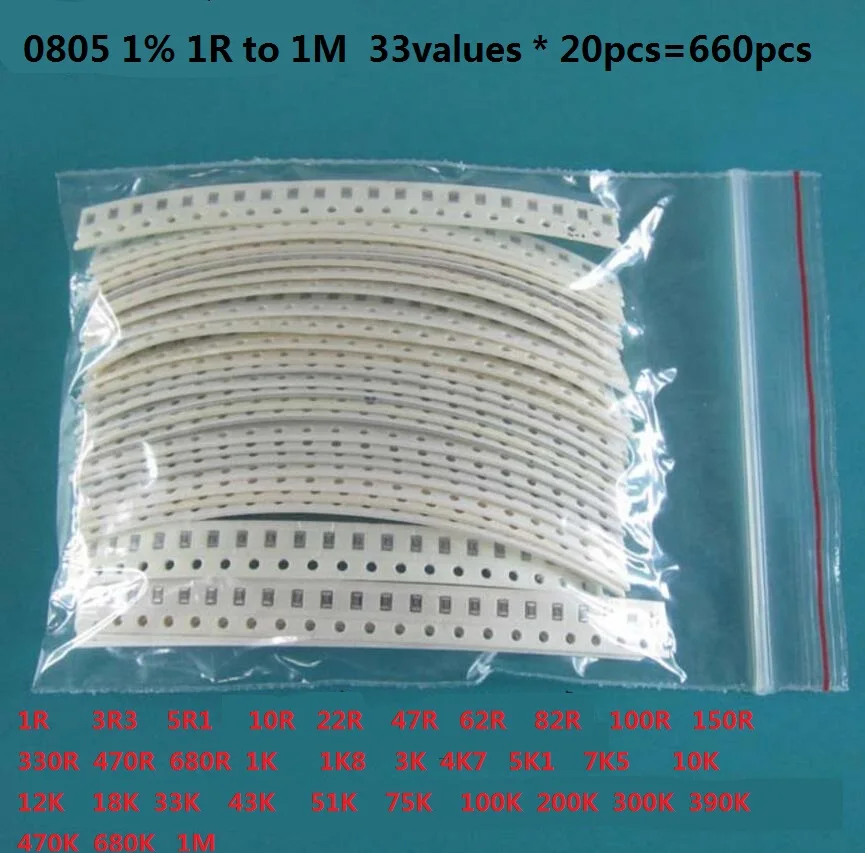 33valuesX 20pcs=660pcs 0603 0805 1206 Resistor Kit Assorted 1R To 1M ...