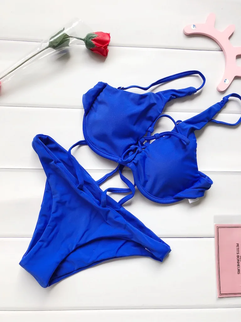 Buy 2017 Solid Color Bandage Swimsuit Bathing Suit