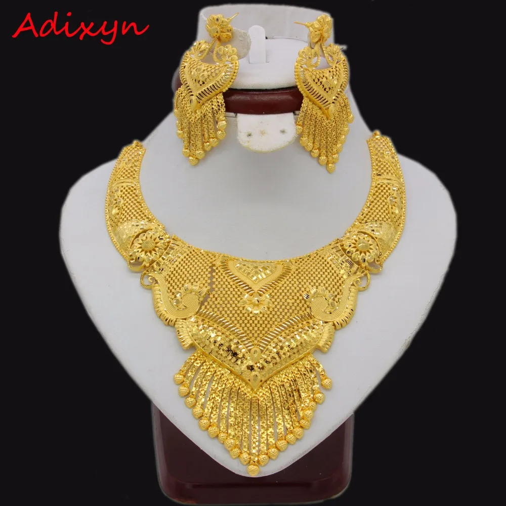 Adixyn Luxury Necklace/earrings Jewelry Set For Women Girls Gold Color ...