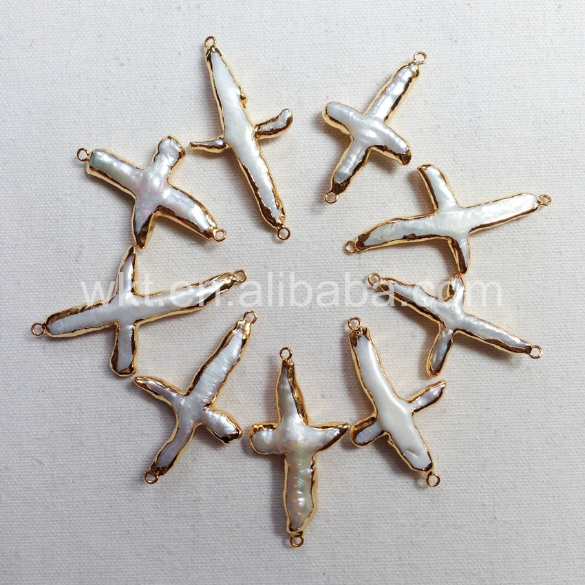 WT C095 30*40mm Cross shape freshwater pearl pendant charm raw ...