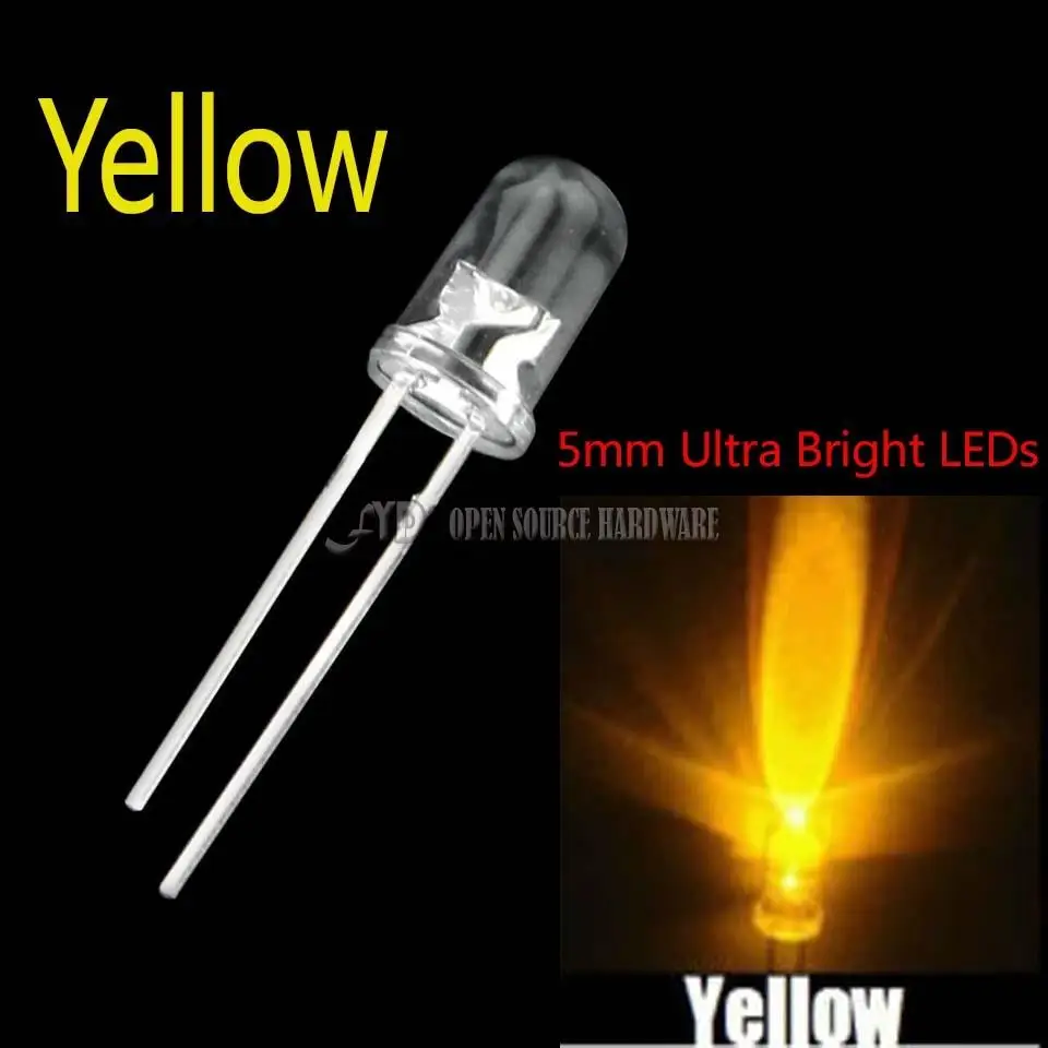 100pcs NEW 5mm Round Super Bright Yellow LED light Diode|led light ...