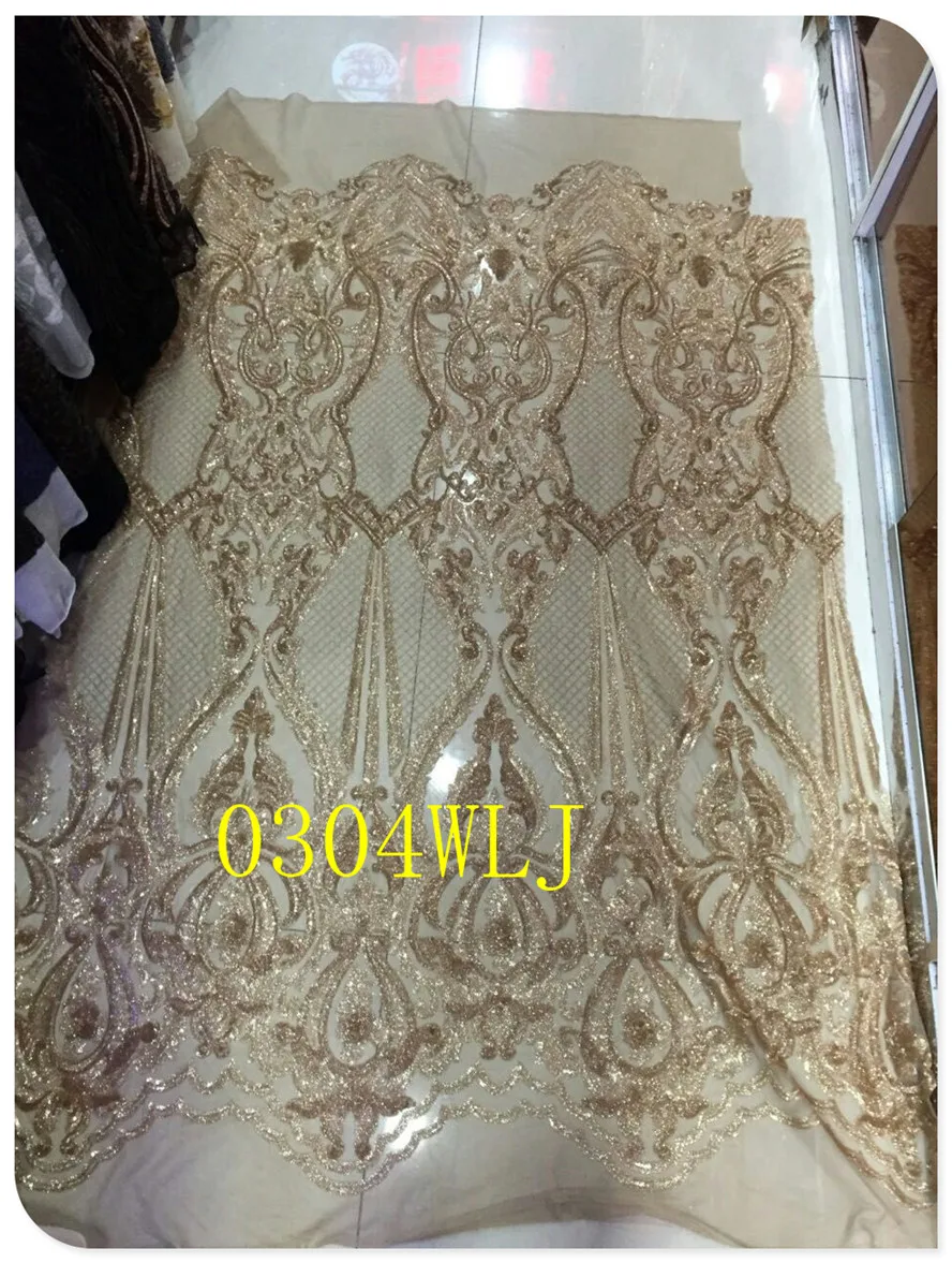 Tela de encaje africano de color dorado con lentejuelas, tela de red de ...