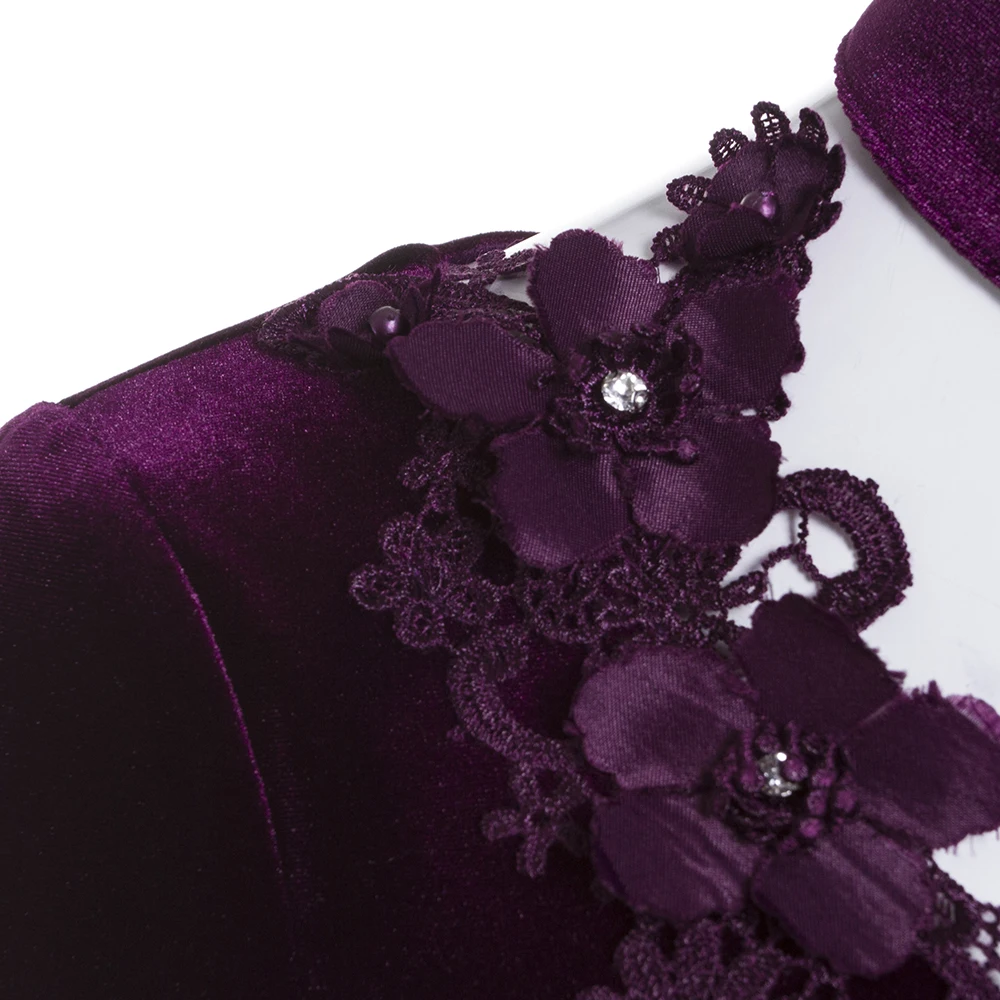 Vintage Velvet Appliques Flare Sleeve Gothic Asymmetrical Dress ...