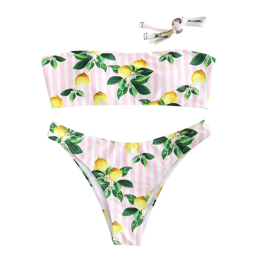 Solid Bikini Bandeau Bandage Bikini Set Push Up Brazilian Swimwear