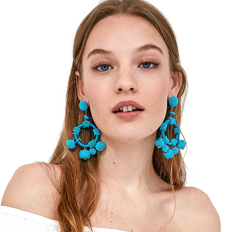 Vodeshanliwen Fashion Bohemian Za Resin Beads Dangle Big Earrings For
