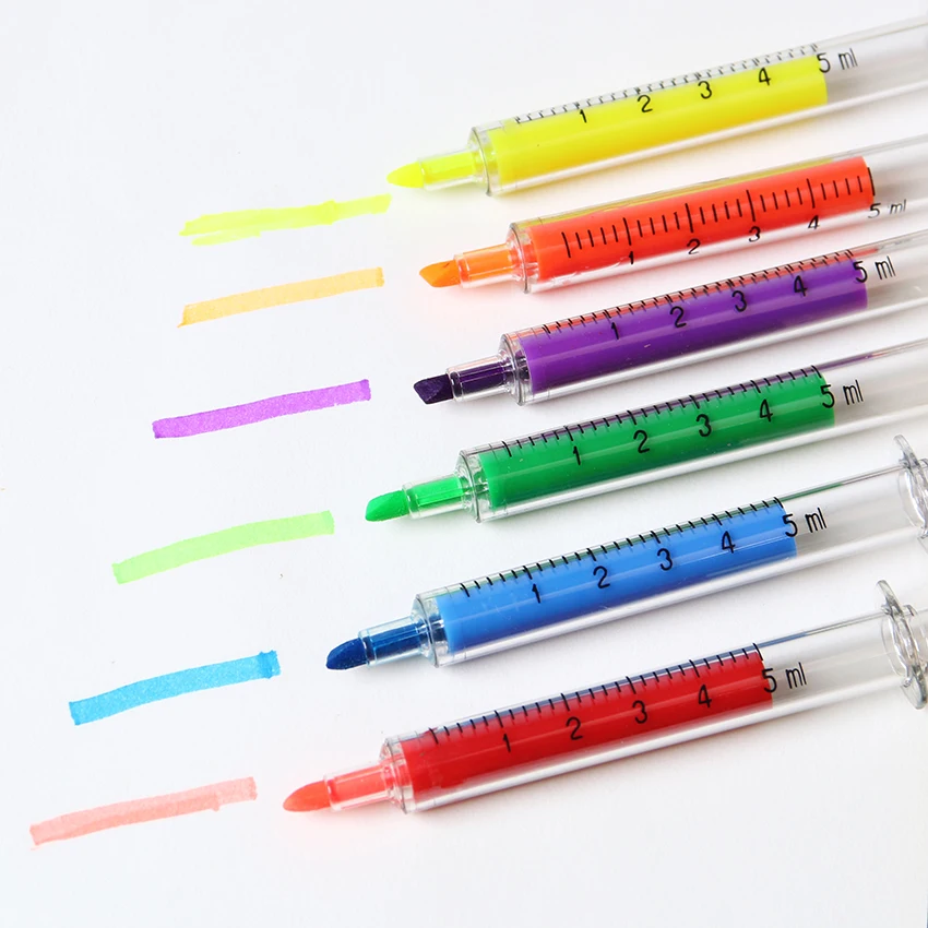 6PCS Cute Kawaii Novelty Nurse Needle Syringe Shaped Highlighter Marker ...