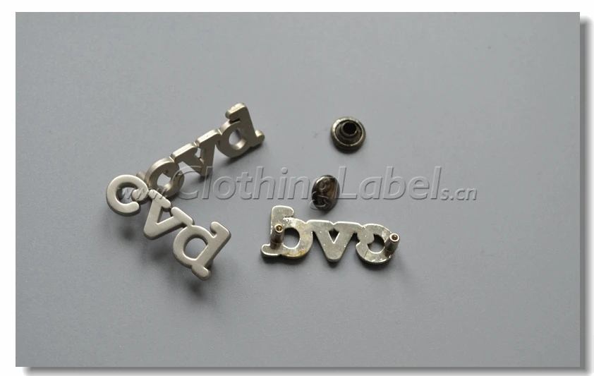 Custom Metal Label For Bags, Matt Silver Color, Logo In Shape, Rivets ...