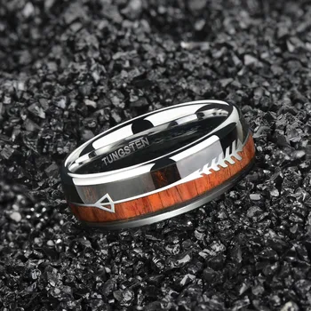 8mm wide wood inlaid silver tungsten ring