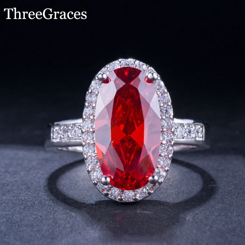 ThreeGraces Luxurious Large Oval Sparkling Red CZ Crystal Women Costume ...