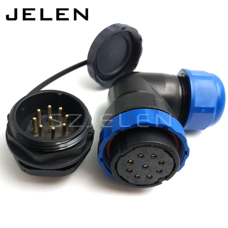 SD28TA ZM, 90 degree elbow Waterproof connector 9 pin plug and socket ...