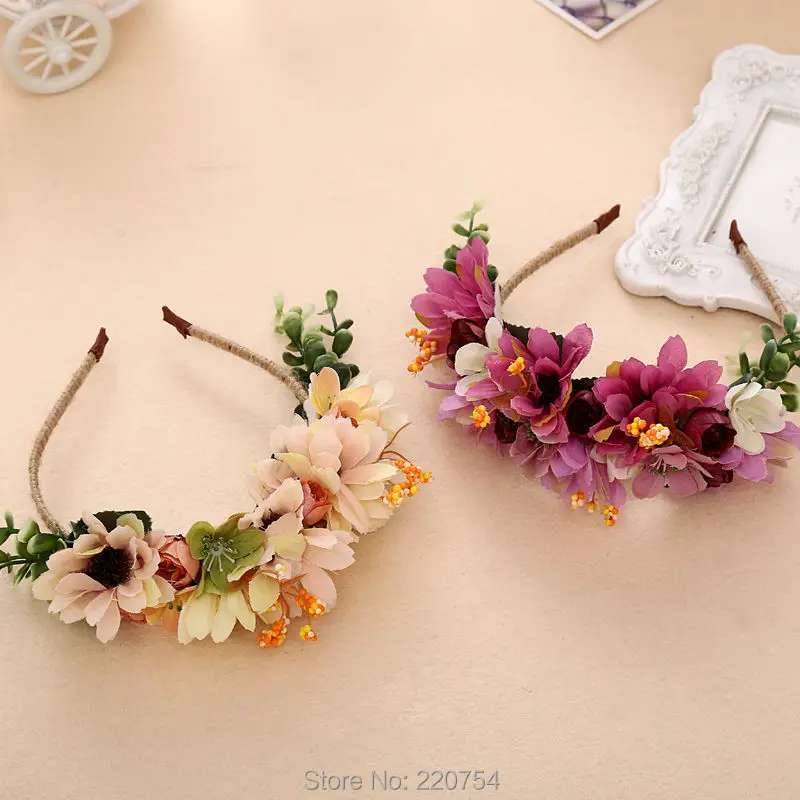 2016 New Simulation Rose flower hair bands Bride Headband Wedding Party ...