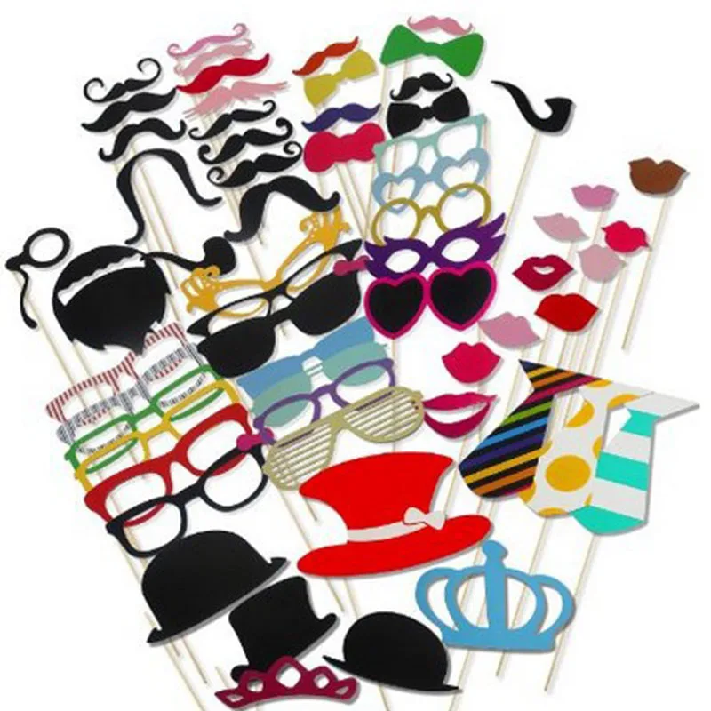60pcs-Photo-Booth-Props-Funny-Fun-DIY-Mask-Glasses-Mustache-Lip-On-A ...