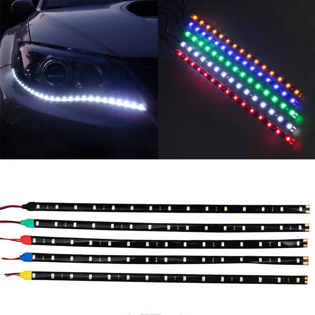 10pcs 15SMD Car Flexible LED Strip Waterproof 12V 30cm Auto Decorative ...