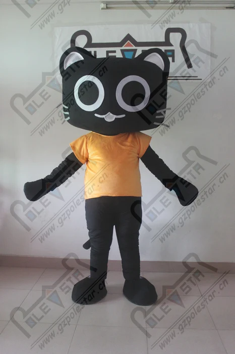 Customizable orange T shirt black cat mascot costumes cartoon smile cat ...