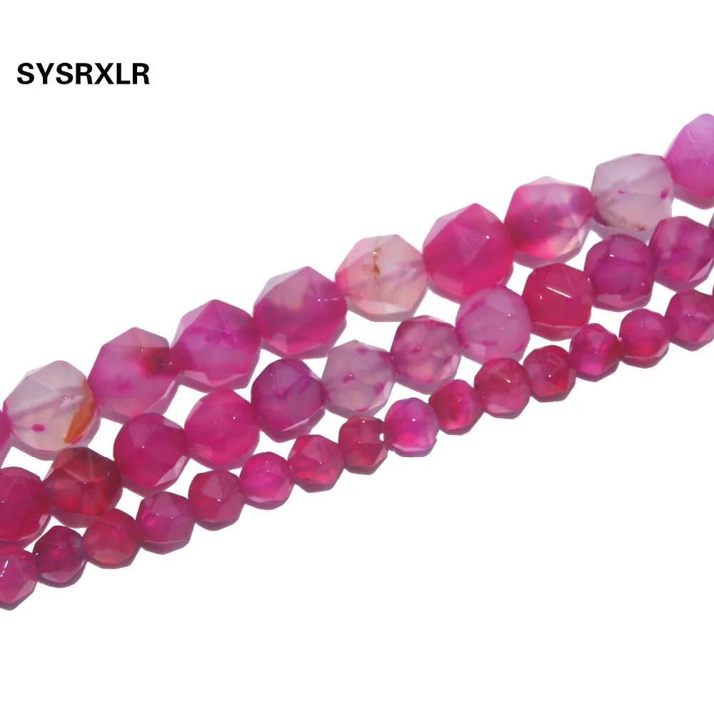 Wholesale Faceted Natural Stone Rose Red Agates Beads Round Spacer ...