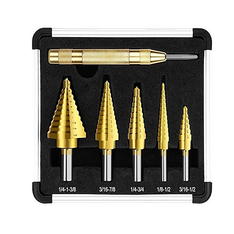 Impact Step Drill Bit 6-Piece HSS Titanium Step Drill Bit Set – High ...