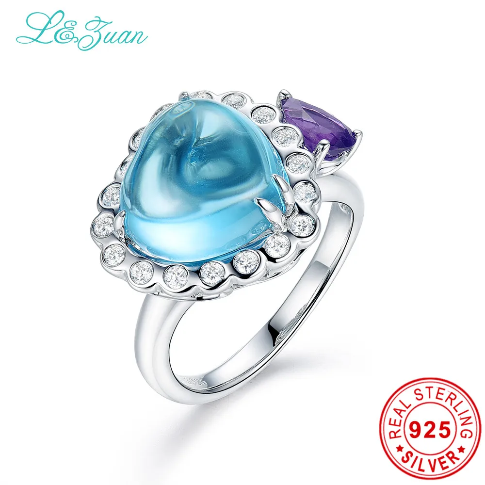 L & 7.24ct zuan 925 sterling silver Natural Topázio Azul Pedra Prong ...
