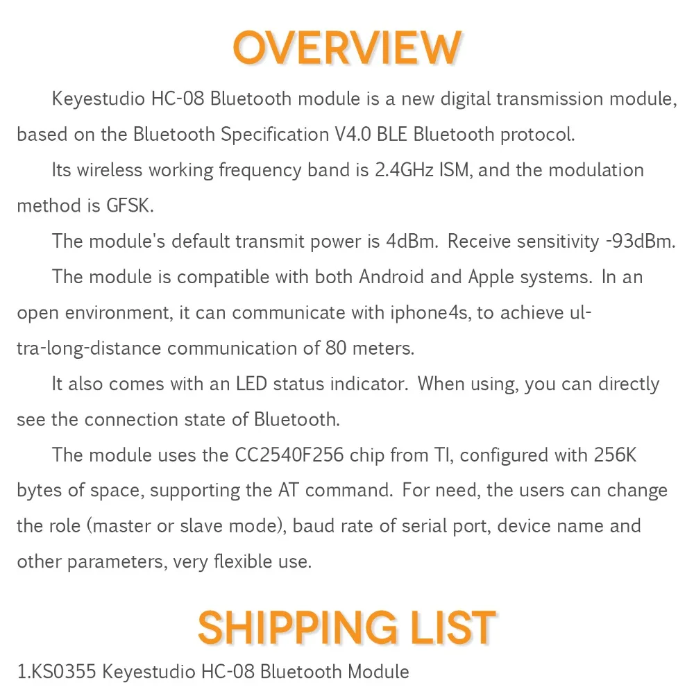 Keyestudio HC-08 Bluetooth Master Slave Module Transceiver for Arduino Compatible with iOS and ...