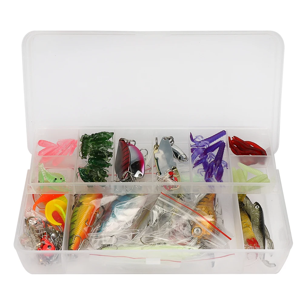 108 pcs/Pack Fishing Lure Kit With Fishing Tackle Box Minnow Popper ...