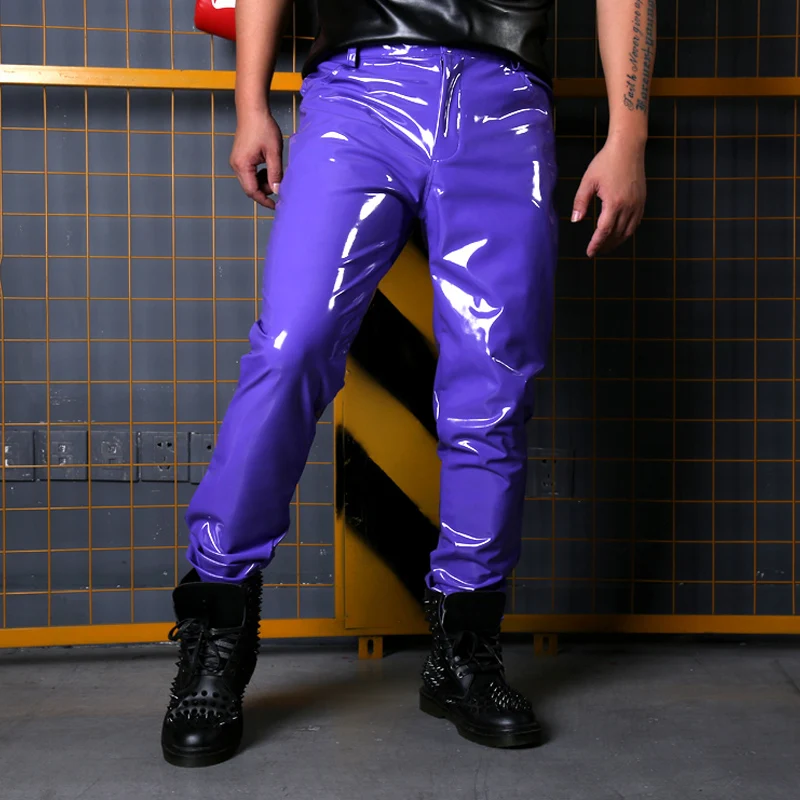 New Men's Stretch colorful Painted Leather Pants Costumes nightclub bar ...