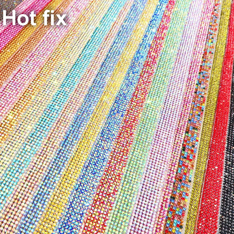 Colorful Hot Fix Iron on SS6 2MM Full Glass Crystal Rhinestone Mesh 24 ...