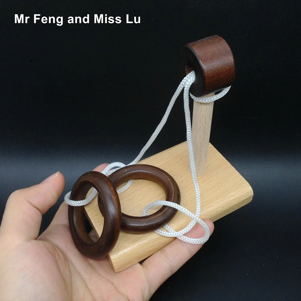 Two Wooden Ring Single Column 3D Wooden String Rope Puzzle IQ Magic ...