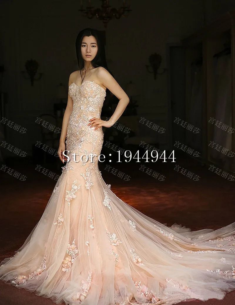 Real Photo Light Pink Mermaid Wedding Dress Cheap 2017 Sweetheart Sexy ...