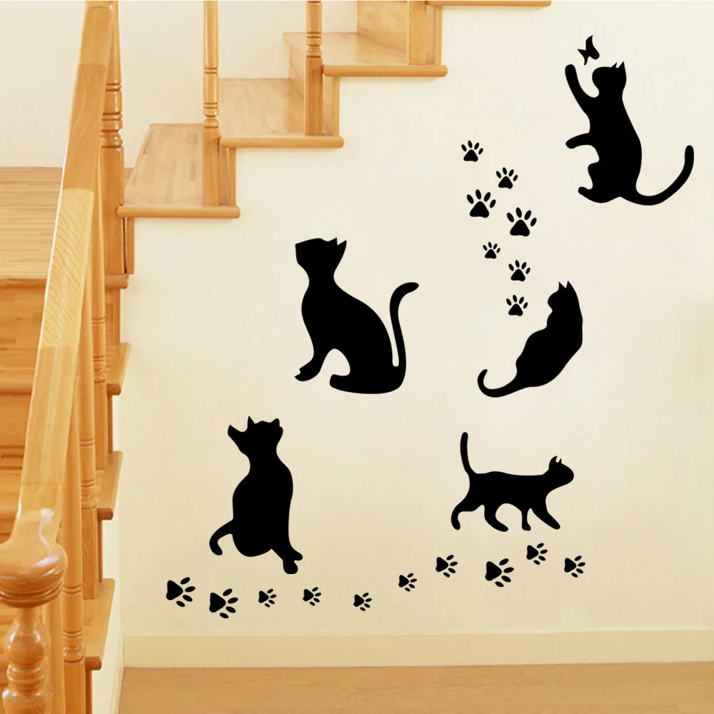 Cute Cat Wall Sticker Home Decor Creative Sticker living Room Bedroom ...