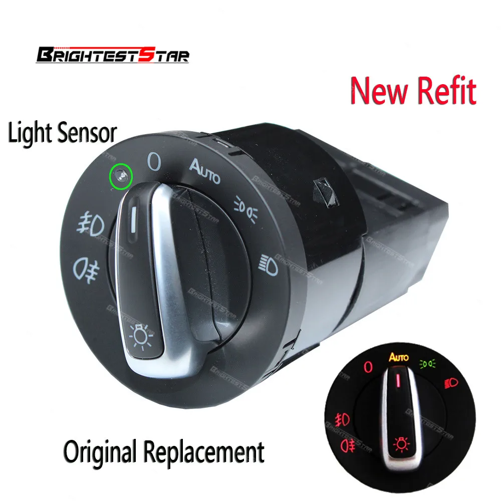 Red Golf 4 Auto Headlight Switch Light Sensor Module Upgrade Chrome For ...