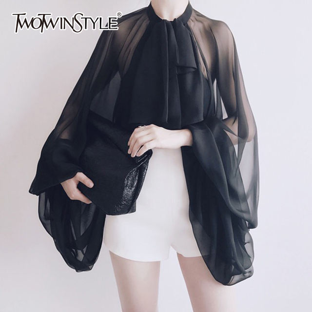 Luxury Bowknot Chiffon Transparent Blouse