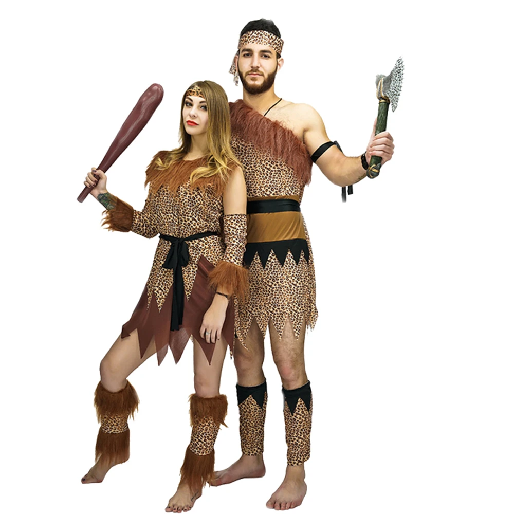Adult Couple Jungle Caveman Costumes Cosplay Party Clothes Halloween ...