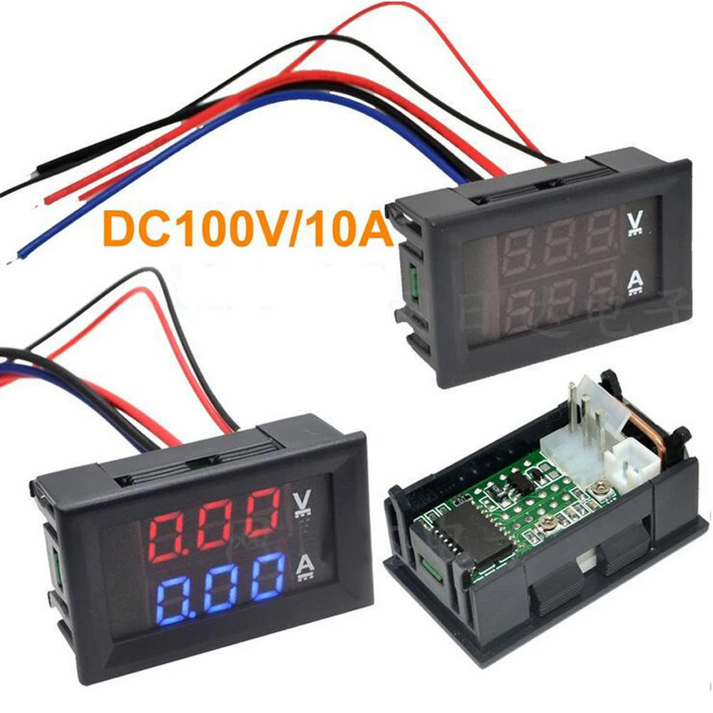 Car Red Blue Led Dc 0-100v/10a Motorcycle Digital Amp Meter Volt Panel ...
