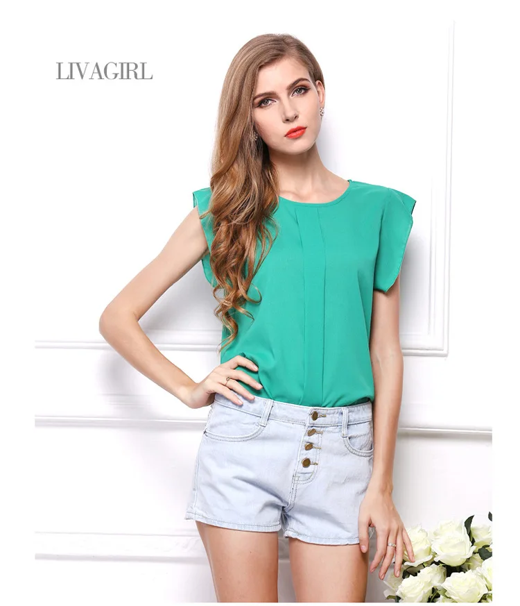 New Fashion Women Blouses Chiffon Summer Ladies Blouse Shirt Ruffles