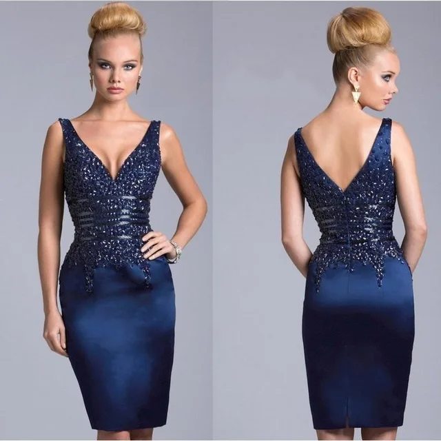 Vestido Cocktail 2016 Sexy Cocktail Dresses Deep V Neck Beaded