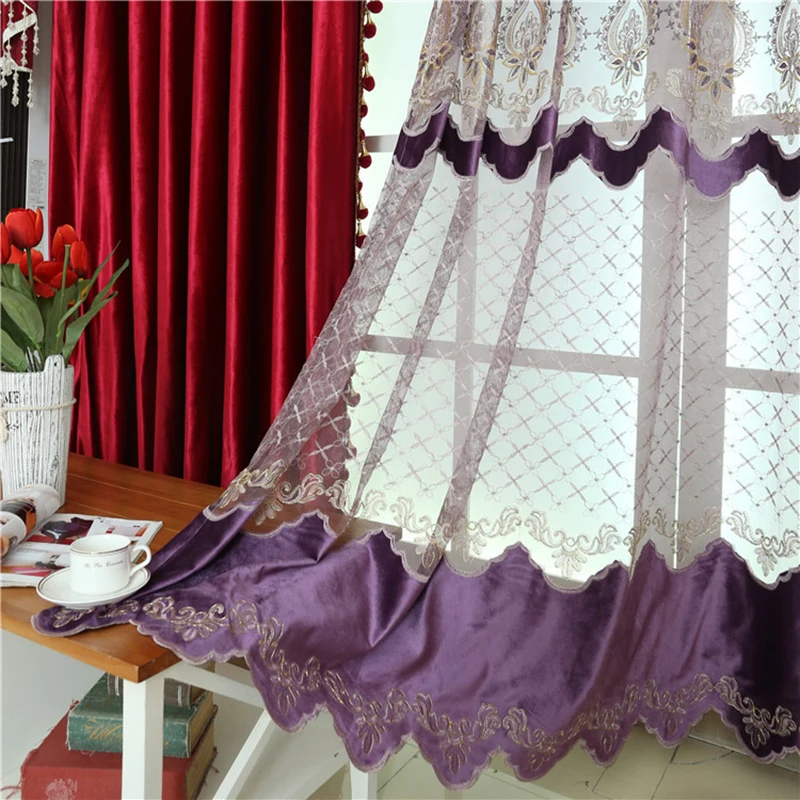 American Style Burgundy Curtains for Living Room Stage Italian Velvet ...