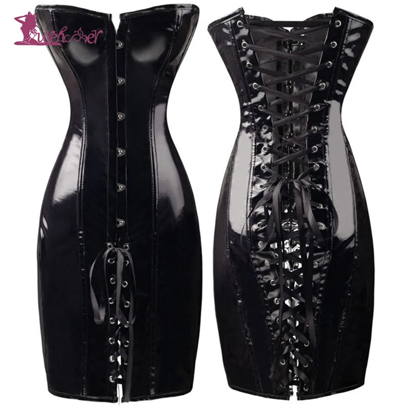 Lurehooker Sexy Lingerie Hot Pvc Leather Gothic Corset Porn Dress Plus