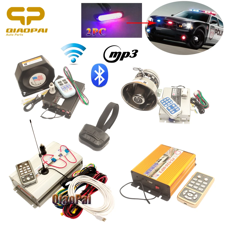 USB Mp3 Bluetooth Police Warning Siren Sound Loud Wireless Speaker 200W ...
